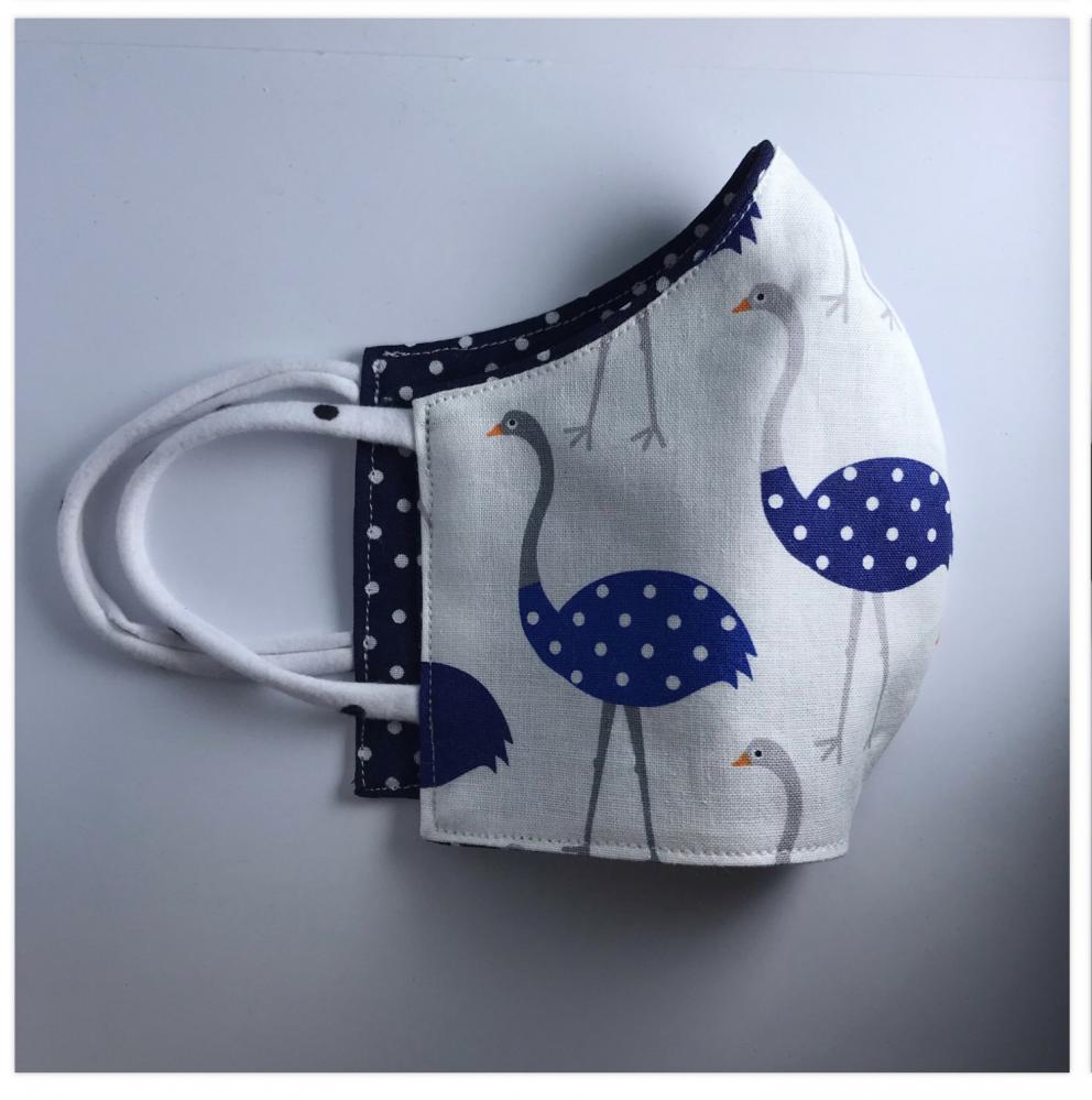 Fashionista Navy Polka Dot Emu | FA-Navy Emu | Fashionable Face Masks